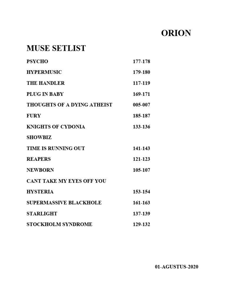 Muse Concert Setlist 2020 | PDF