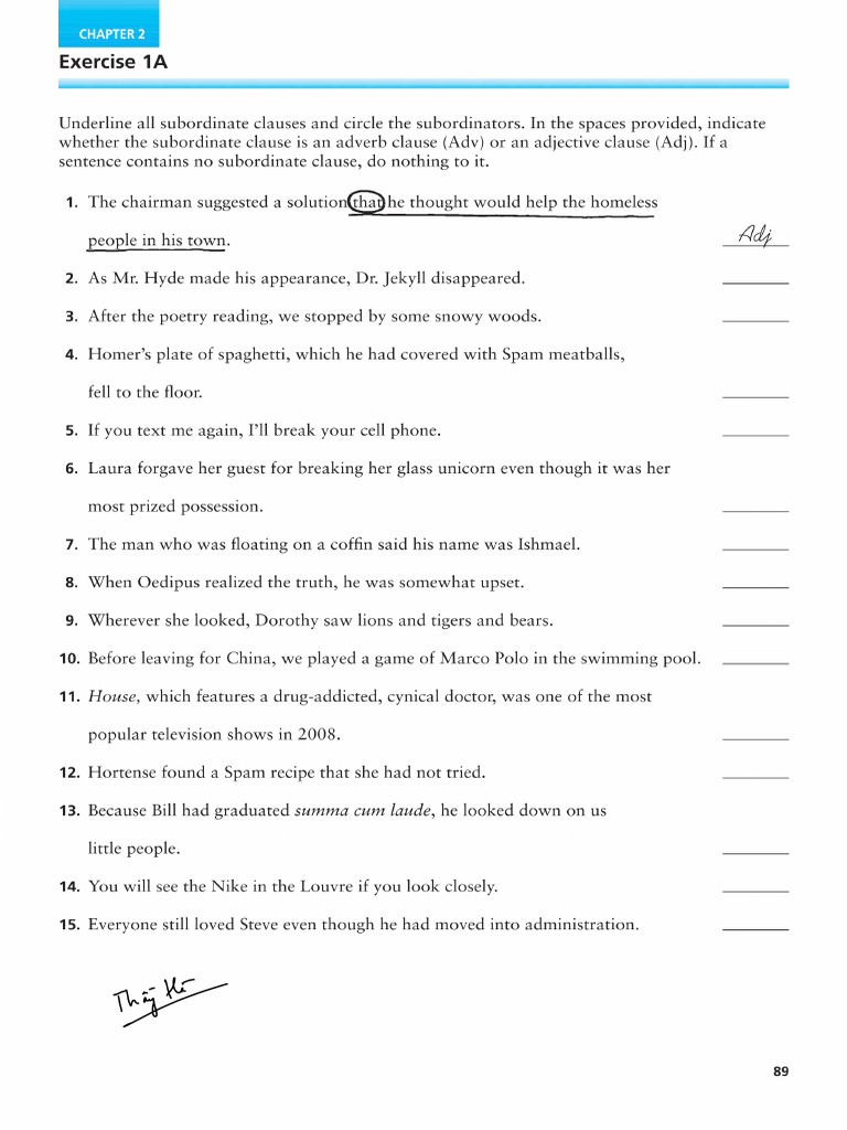 Subordinate Clauses Exercises | PDF