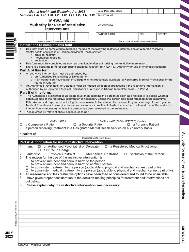 mhwa-form-140-authority-for-use-of-restrictive-interventions | PDF ...