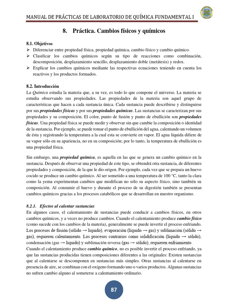 Guía 6. Cambios Físicos y Químicos | PDF | Sustancias químicas ...