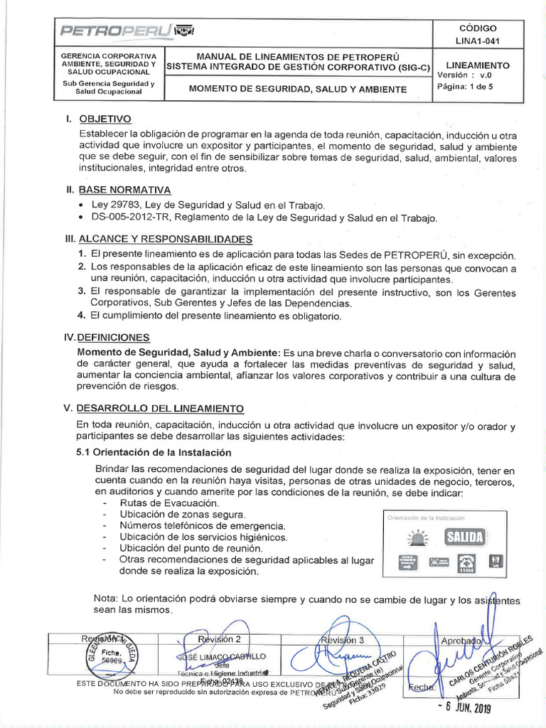 Instructivo LINA1-041 Momento de Seguridad, Salud y Ambiente | PDF