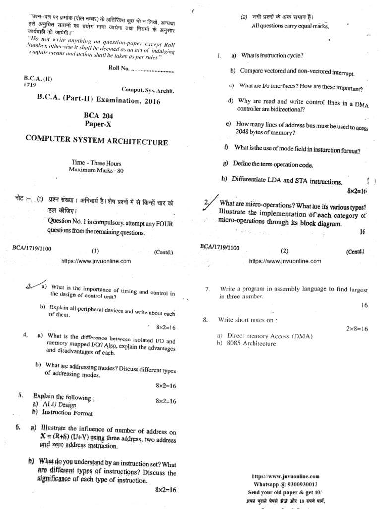 Bca Part 2 Computer System Architecture 1719 2016 | PDF