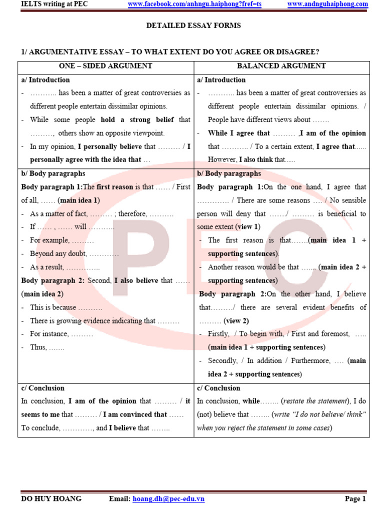 Detailed Essay Form | PDF | Reason | Essays