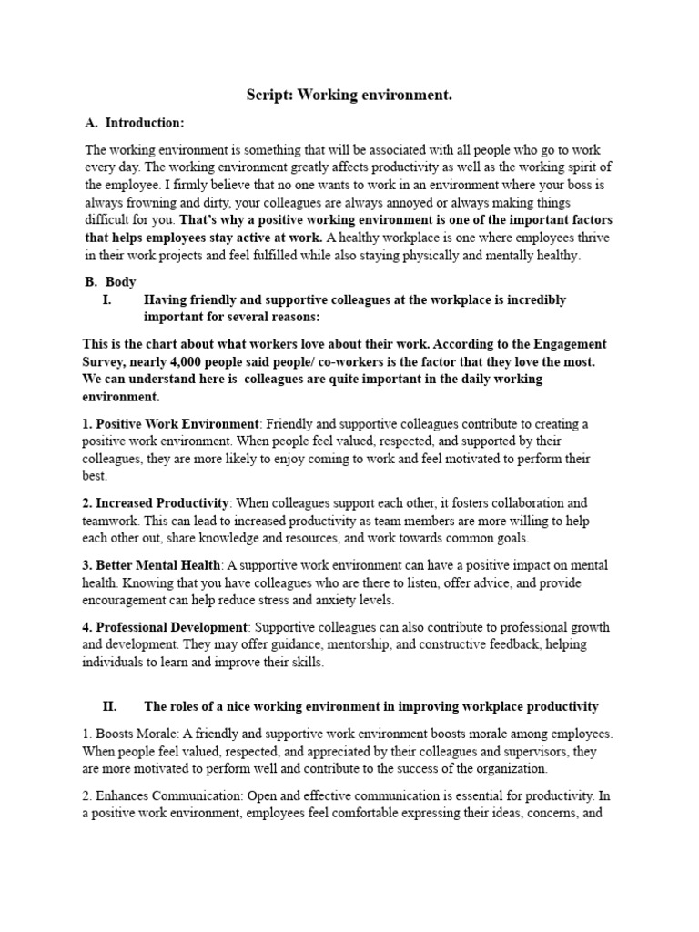 Script working environment | PDF | Employee Retention | Social Psychology
