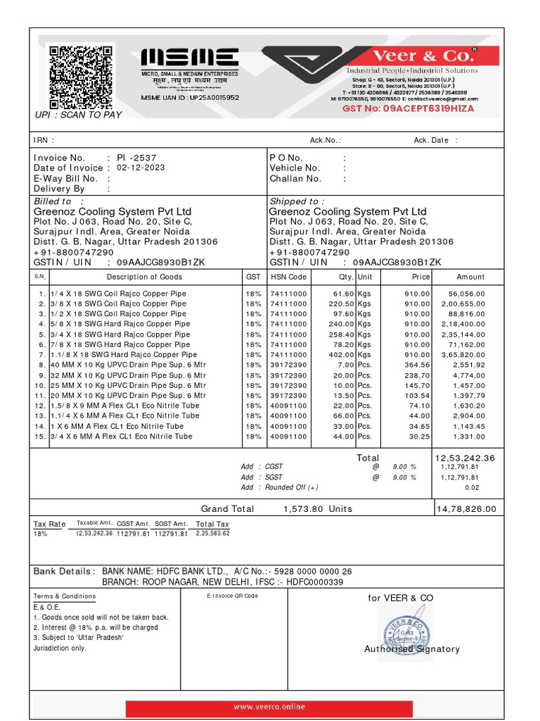 Rajco Copper Pipe Invoice Details | PDF | Taxes | Government Finances