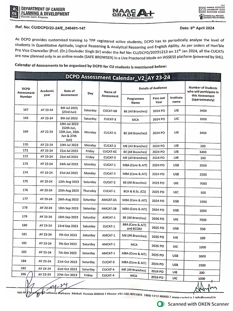DCPD Assessment Calendar - V2 - AY 23-24-08!04!2024 - 4.19 PM | PDF
