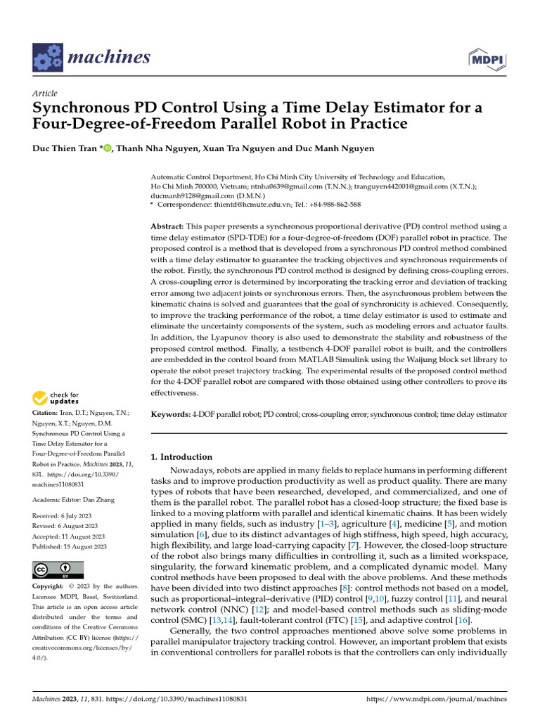 Synchronous PD Control Using A Time Delay Estimato | PDF | Kinematics ...