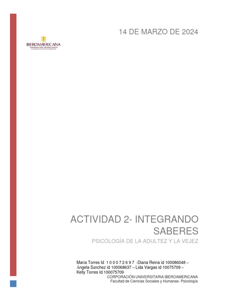 Actividad 2 - Integrando Saberes | PDF | Vejez | Sicología
