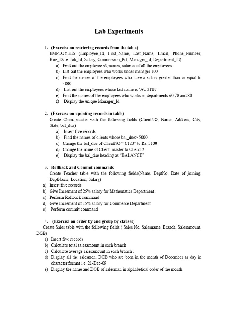 RDBMS Lab Questions | PDF | Pl/Sql | Sql RDBMS Lab Questions | PDF | Pl/Sql | Sql