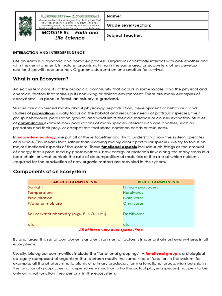 Earth and Life Science Module 8c | PDF | Ecosystem | Food Web