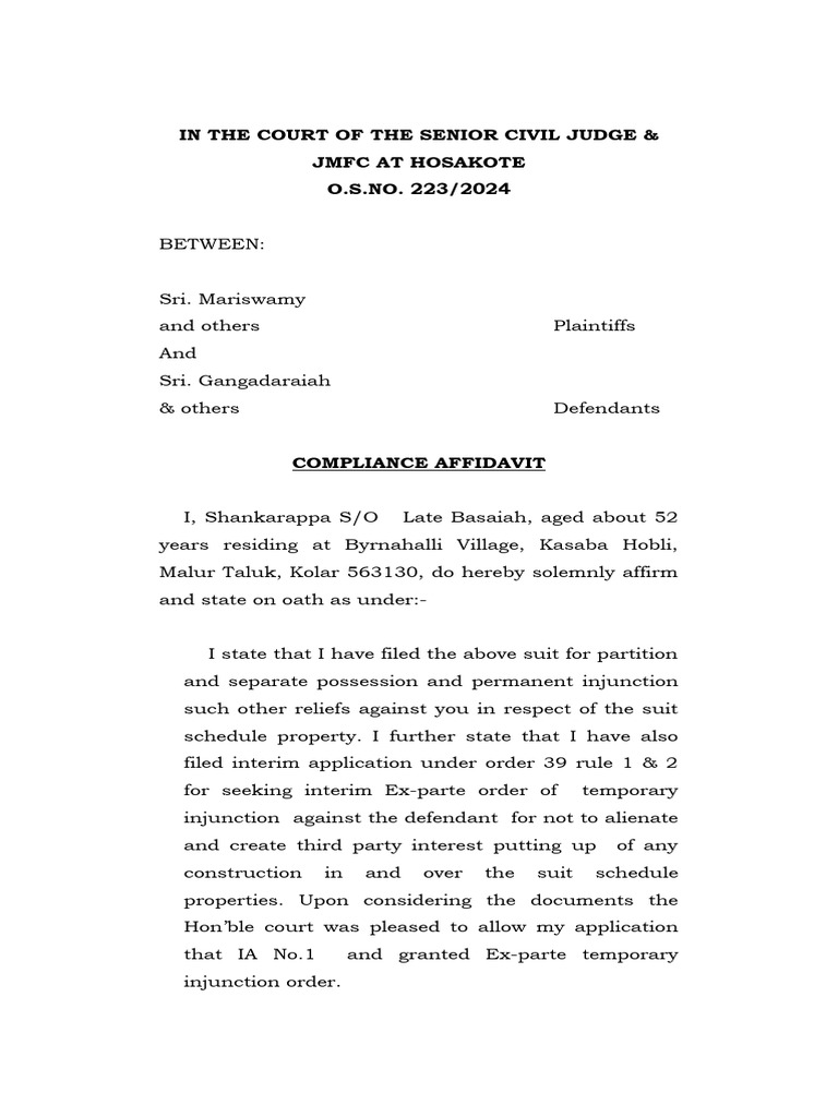 Compliance Affidavit under Order 39 CPC | PDF | Affidavit | Lawsuit