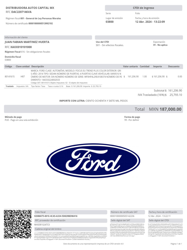 Refactura Ford Focus 2014 | PDF | Coche | Vehículo de motor