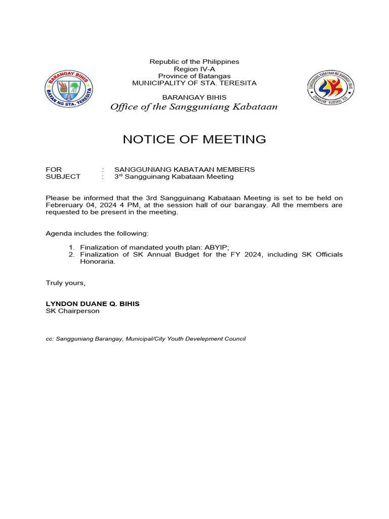 SKAB ABYIP Notice of Meeting | PDF
