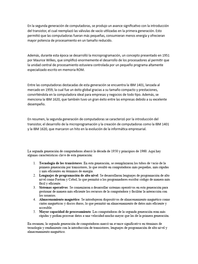 En La Segunda Generación de Computadoras | PDF | Almacenamiento de ...