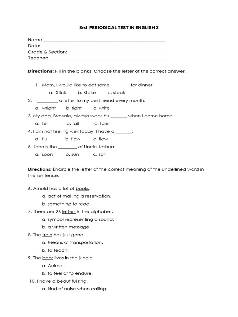 ENGLISH 3 (3nd PERIODICAL TEST) | PDF