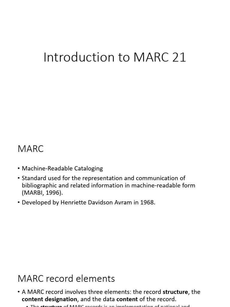 Introduction To MARC21 | PDF | Library Science | Information Science