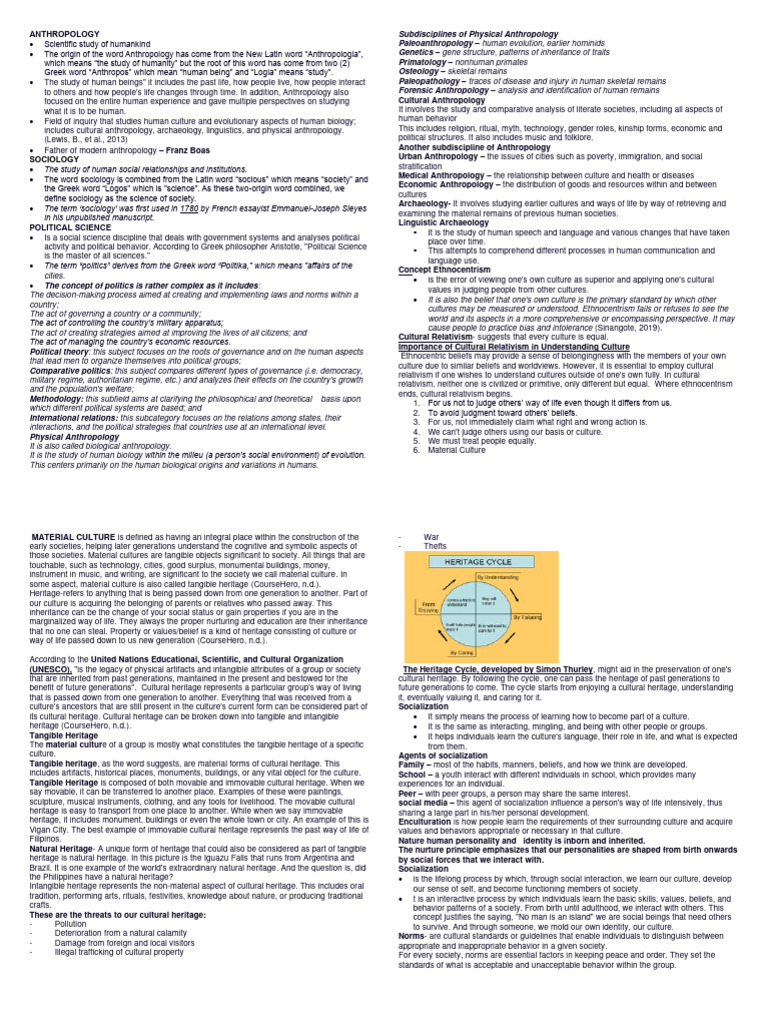 Ucsp Reviewer 1st Quarterly Exam | PDF | Anthropology | Cultural Heritage