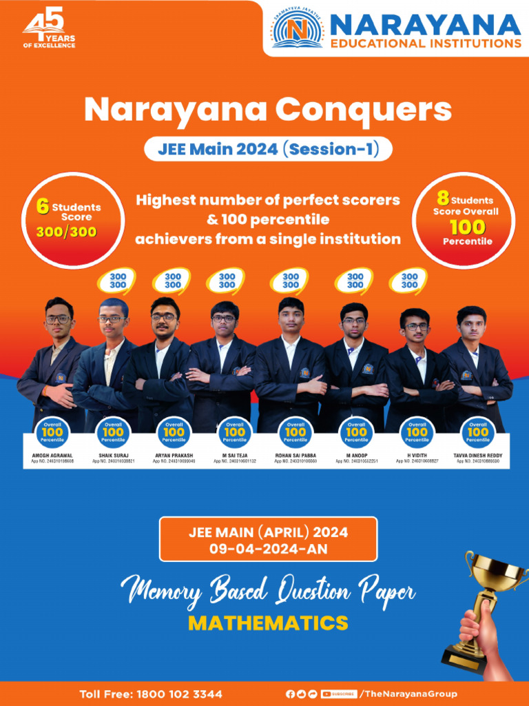 JEE MAIN QP 09 April 2024 an Mathematics | PDF | Mathematics