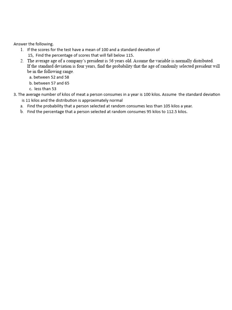Exercises Normal Distribution 1 | PDF