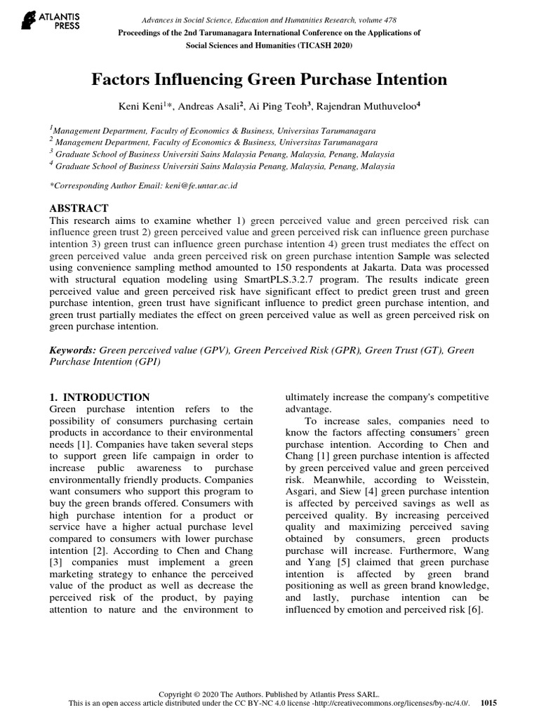 Factors Influencing Green Purchase Intention | Download Free PDF | Risk | Brand