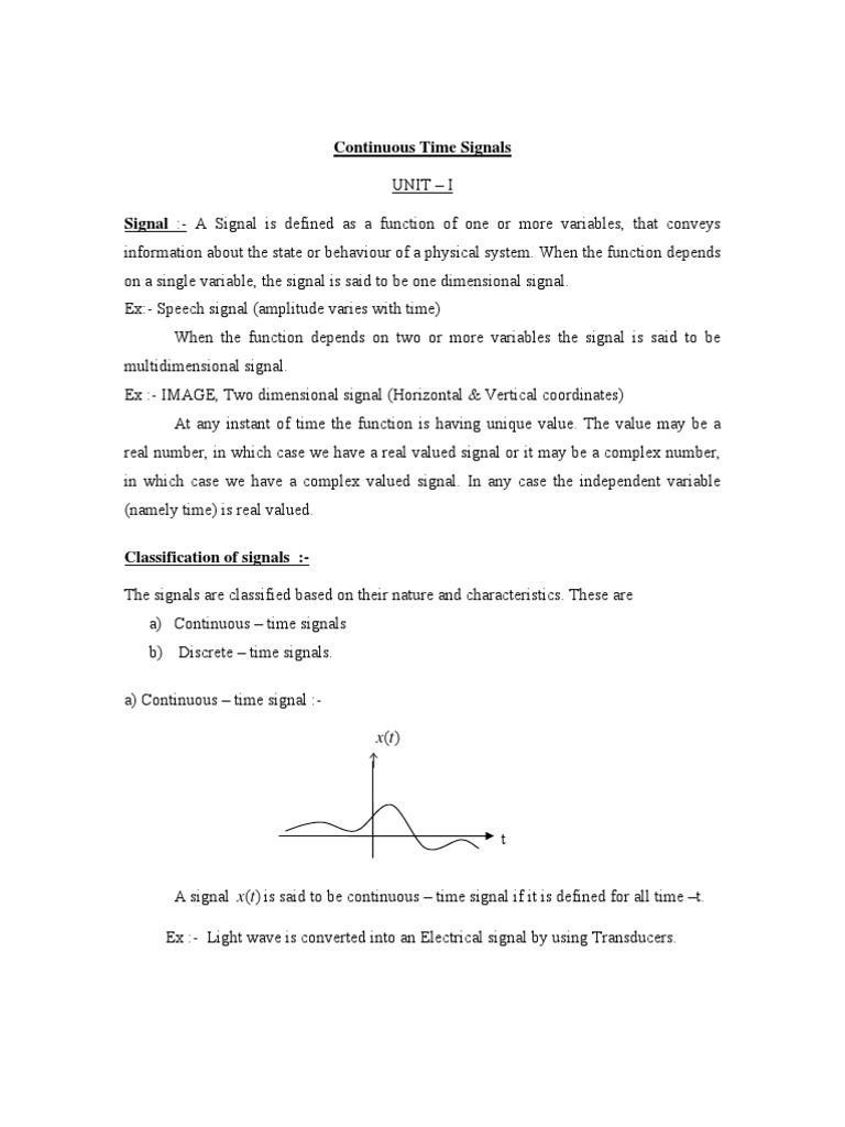 Continuous+Time+Signals Unit1 | PDF | Sine | Signal (Electrical ...