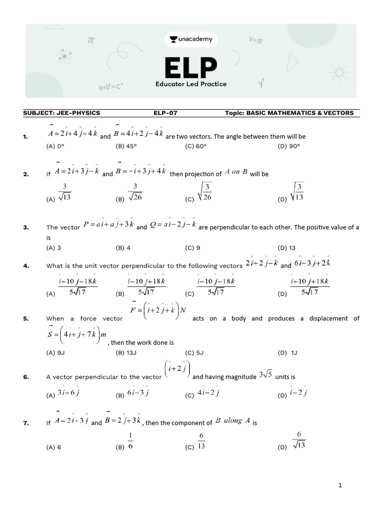 JEE Physics: Basic Math & Vectors Quiz | PDF | Euclidean Vector | Force