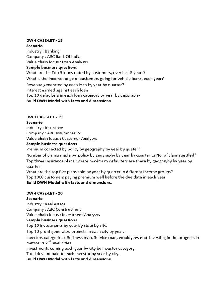 DWH Caselet Examples | PDF | Insurance | Investing