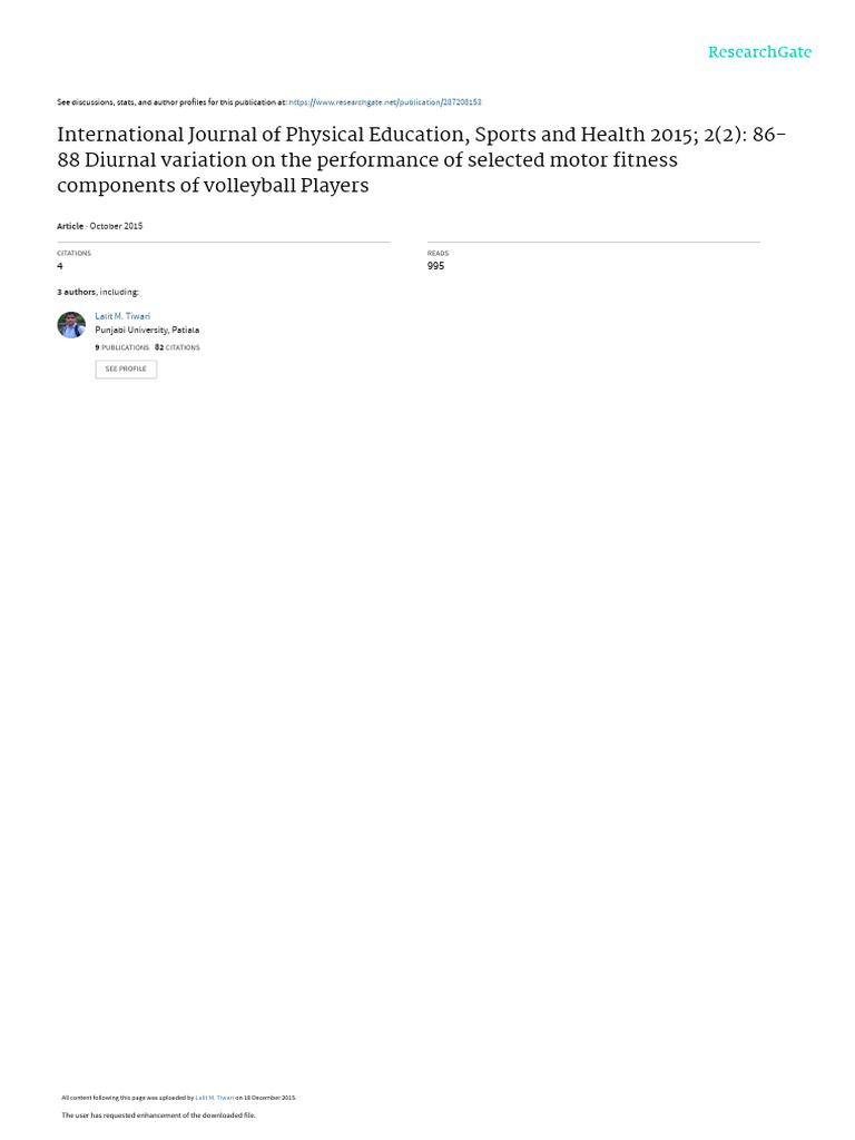 Diurnal Variation On The Performance of Selected Motor Fitness ...