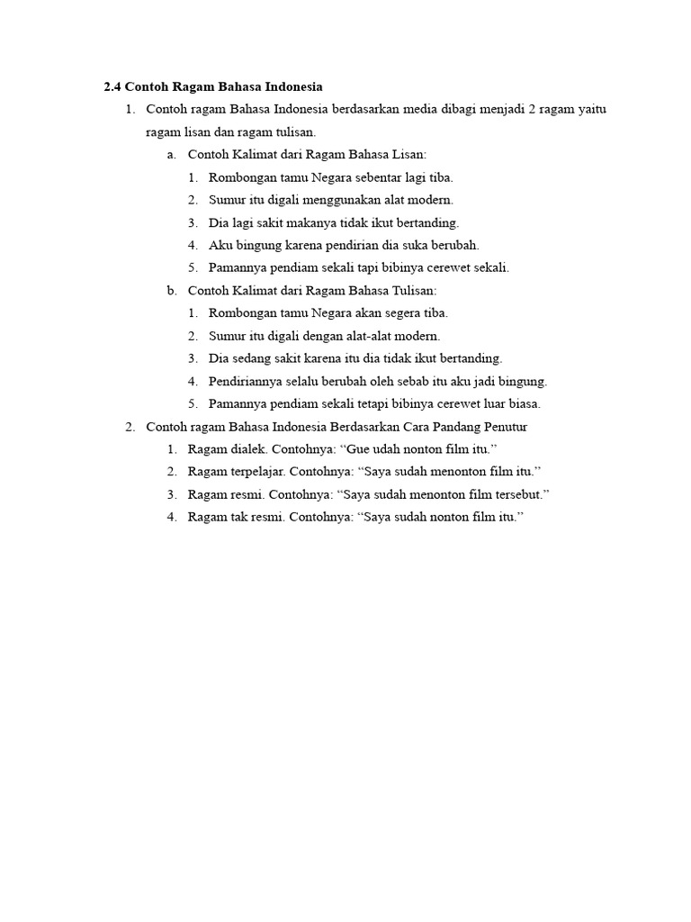 Contoh Ragam Bahasa Indonesia | PDF