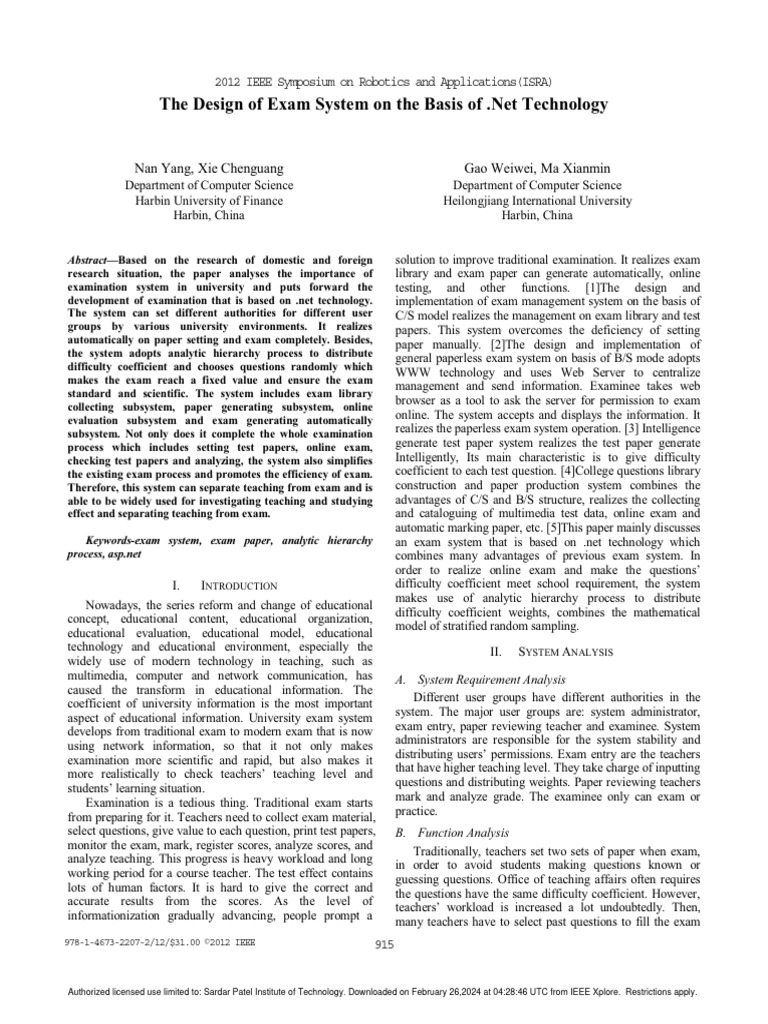 The Design of Exam System On The Basis of .Net Technology | PDF