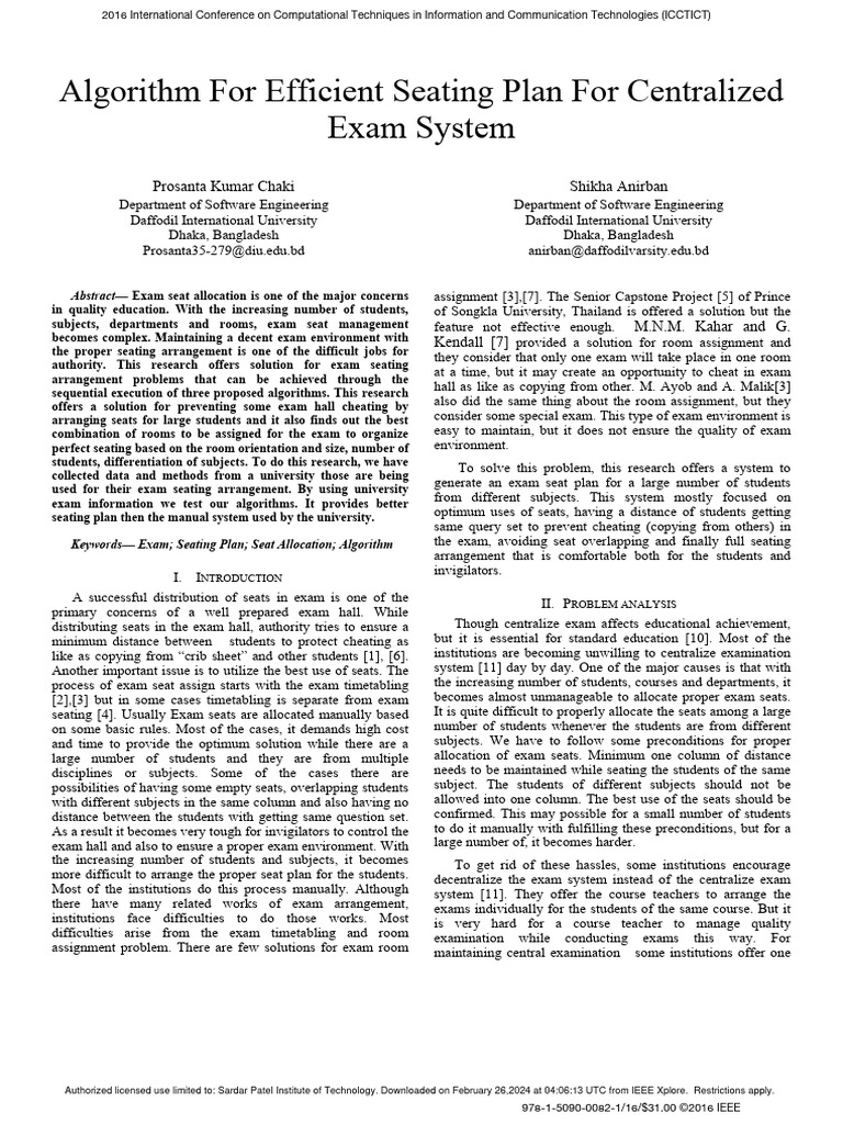 Algorithm for Efficient Seating Plan for Centralized Exam System | PDF | Algorithms ...
