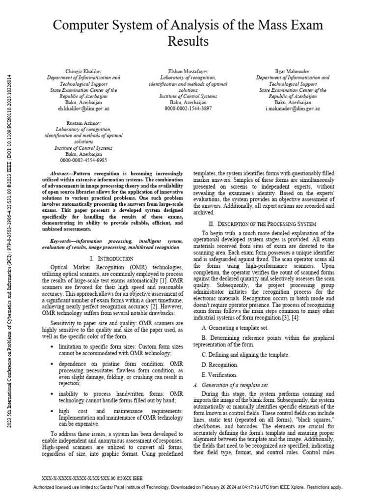 Computer System of Analysis of The Mass Exam Results | PDF | Image Scanner | Equations