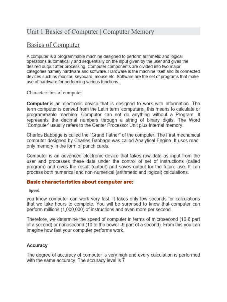 Unit 1 | PDF | Random Access Memory | Computer Data Storage