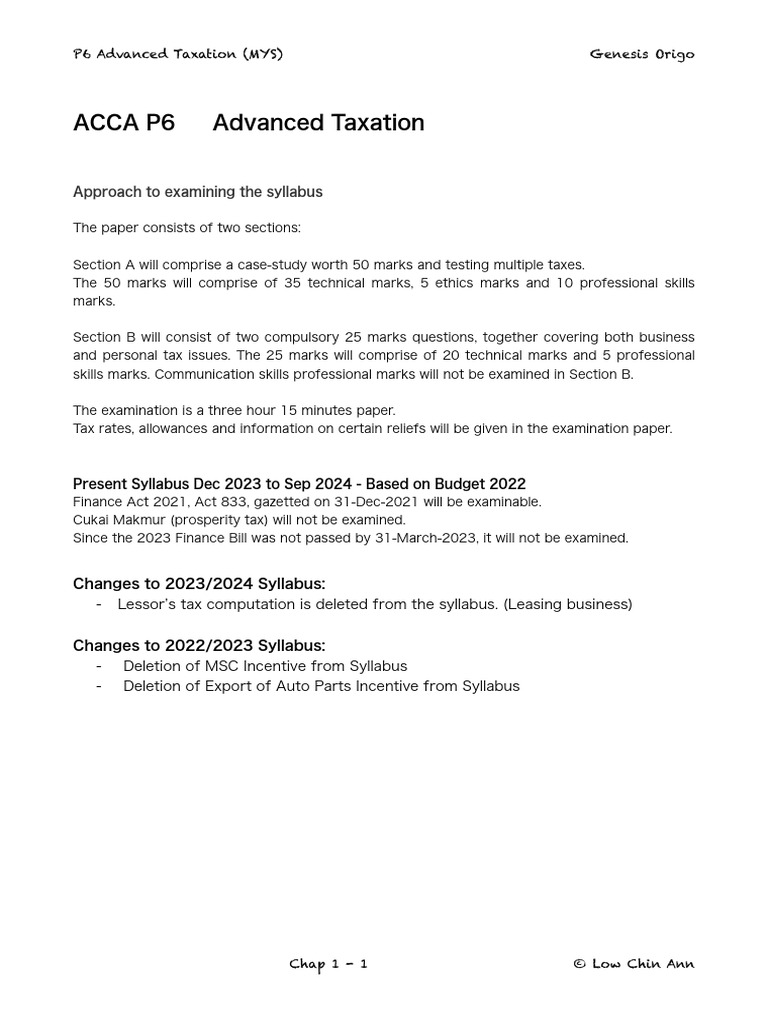 ACCA P6 Advanced Taxation Guide | PDF | Taxes | Tax Deduction