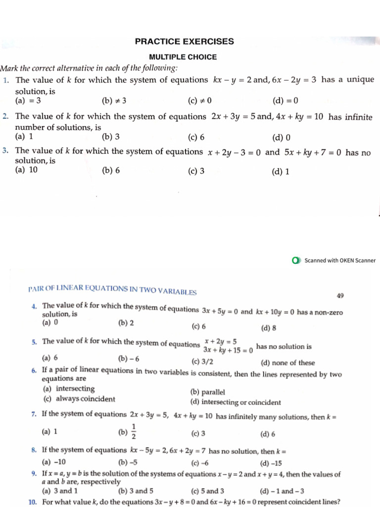 Pair of Linear Eqn in Two Variables 10 | PDF