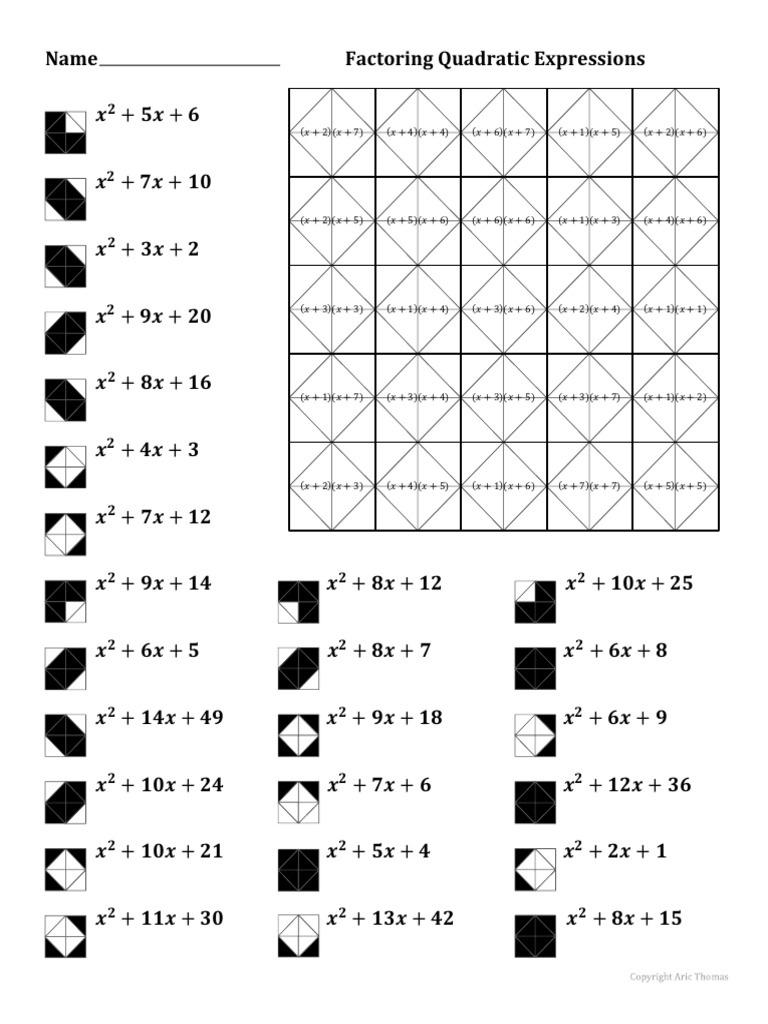 Name Factoring Quadratic Expressions | PDF