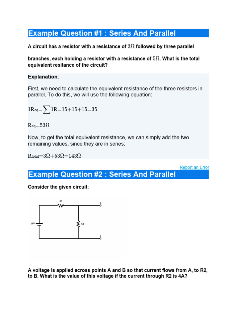 Series and Parallel Circuit Resistance Calculations | PDF | Series And ...