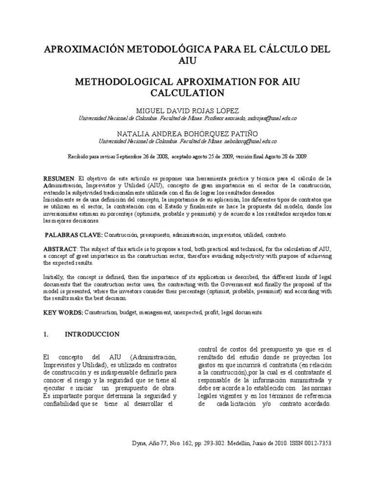Calculo de Aiu | PDF | Presupuesto | Toma de decisiones