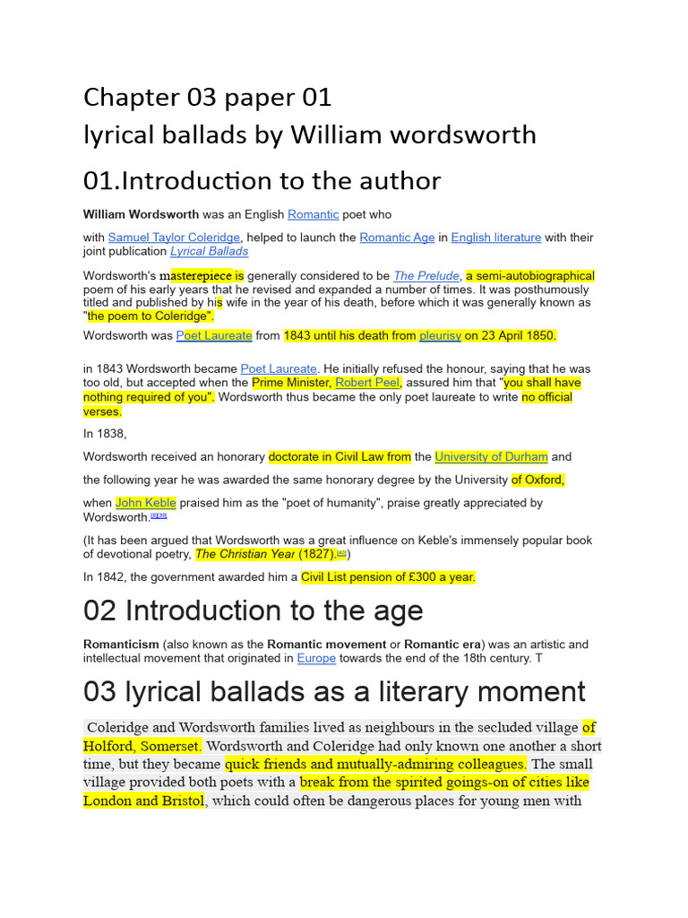 William Wordsworth and Lyrical Ballads | PDF | William Wordsworth | Poetry