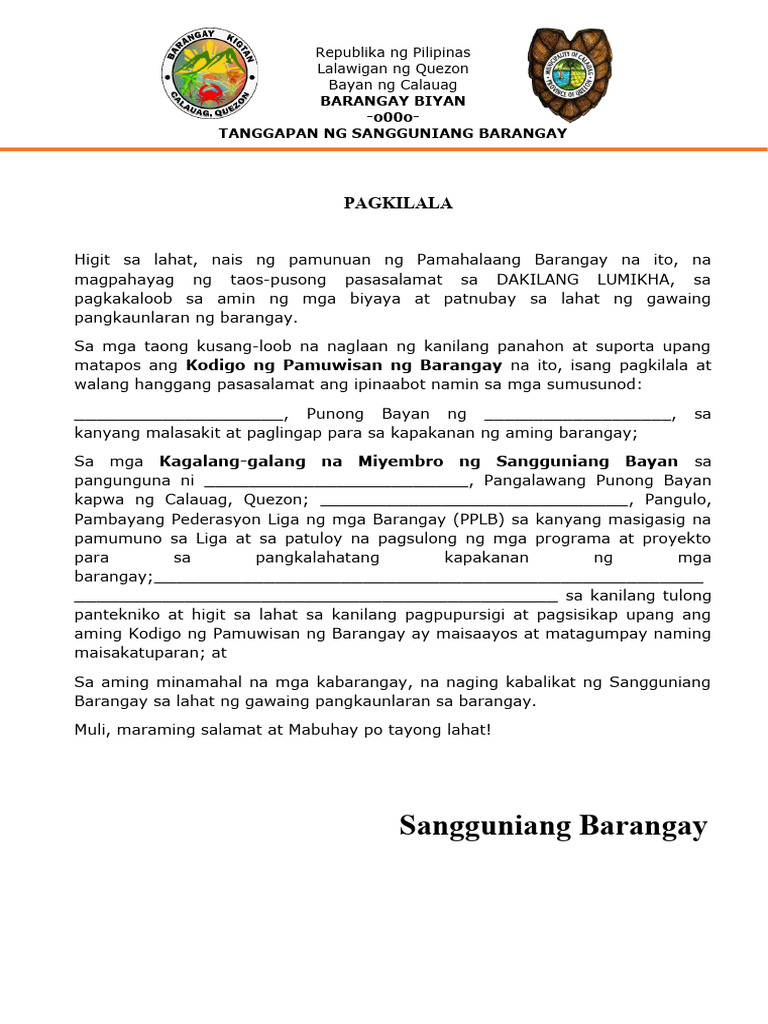 Pagkilala NG Sangguniang Barangay - Final | PDF