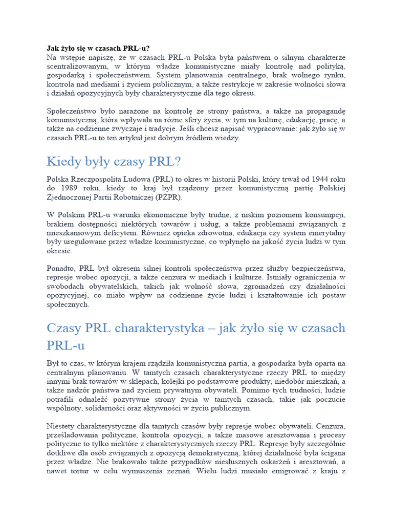 Jak Żyło Się W Czasach PRL | PDF