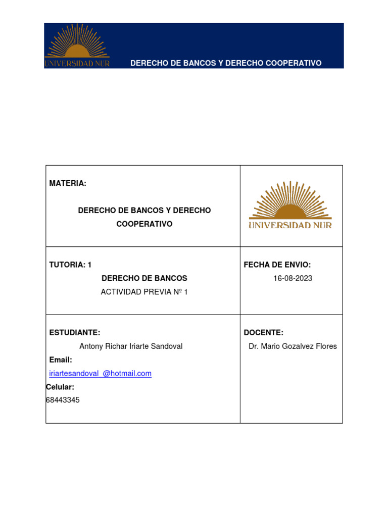 ºactividad Previa #1 | PDF | Bancos | Economias