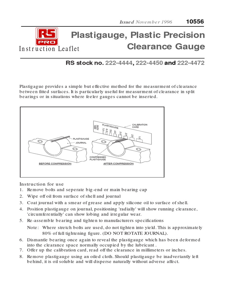Plastigauge Usage & Instructions Guide | PDF | Mechanical Engineering