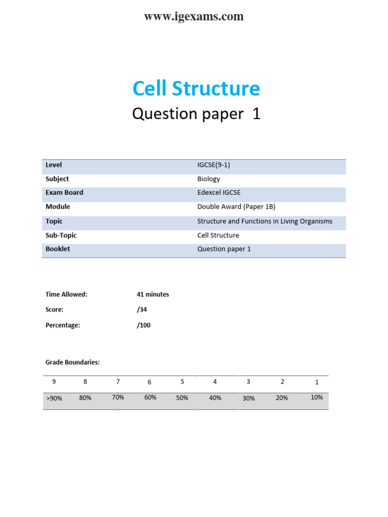 4.1 Cell - Structure 1b Igcse - 9 1 - Edexcel Biology | PDF | Excretion ...
