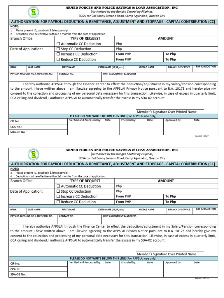 CCA Payroll Deduction Authorization Form | PDF | Paycheck