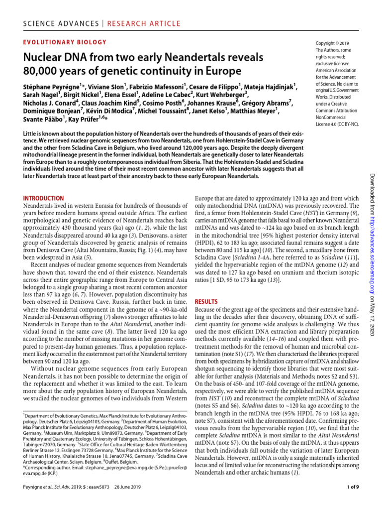 Nuclear DNA From Two Early Neandertals Reveals 80 000 Years of Genetic ...