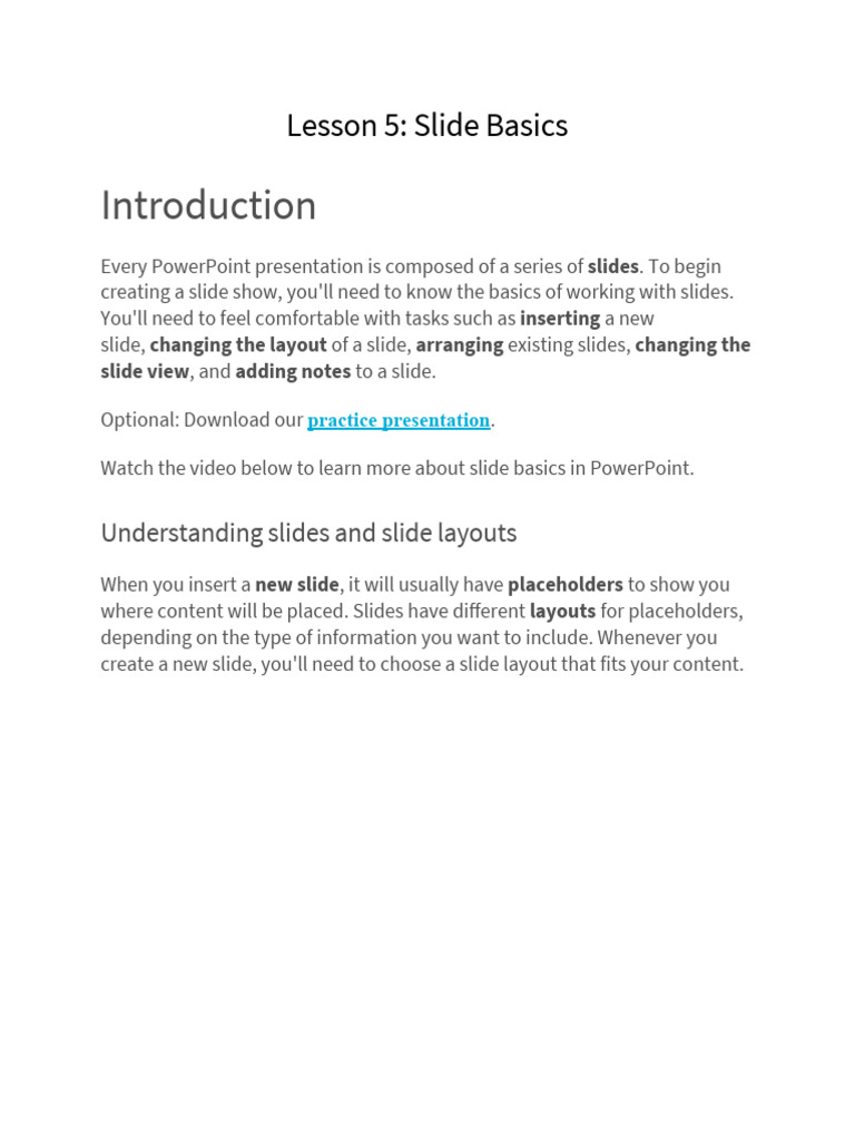 Lesson-5-Slide-Basicsdocx in ICT Microsoft Powerpoint | PDF | Computer Keyboard | Page Layout