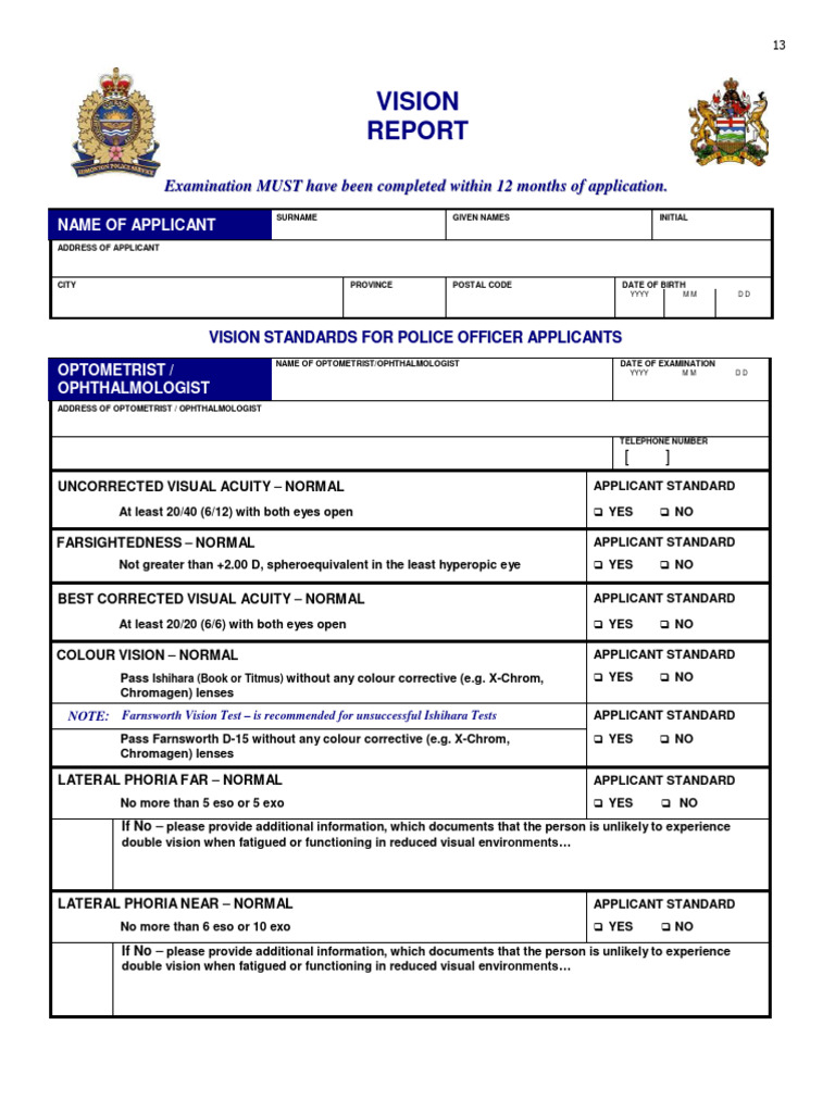 Vision Form 2019MAR Edmonton Police | PDF