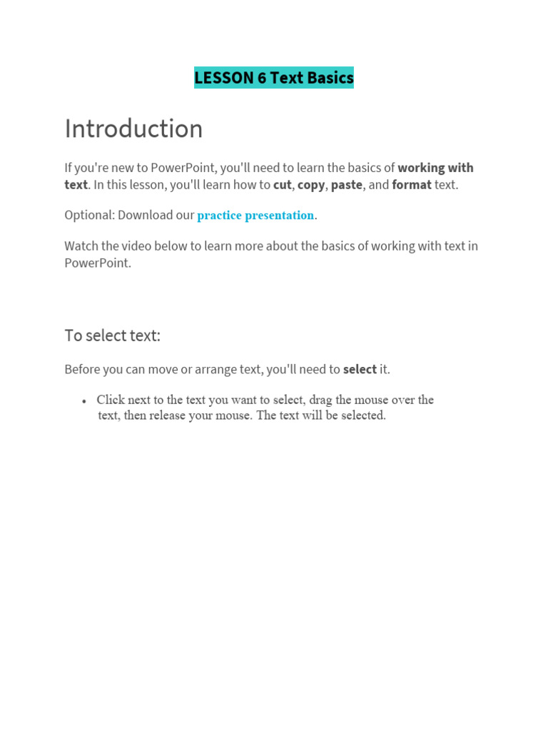 LESSON-6-Text-Basics On Microsoft Powerpoint | PDF | Computers