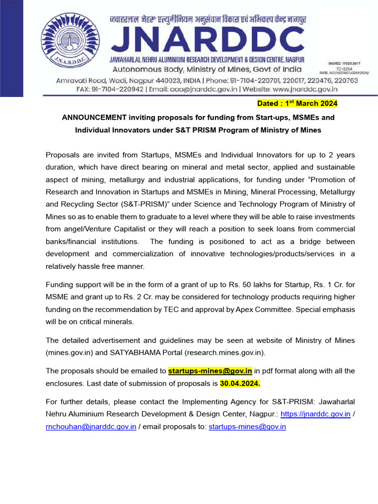 Advt 2024 PRISM Program | PDF | Startup Company | Small Business ...